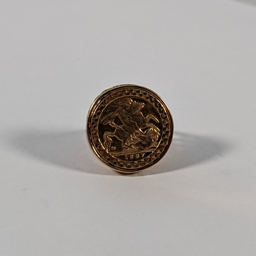9ct Yellow Gold St George Coin Ring (1937) Size N1/2 - Own4Less
